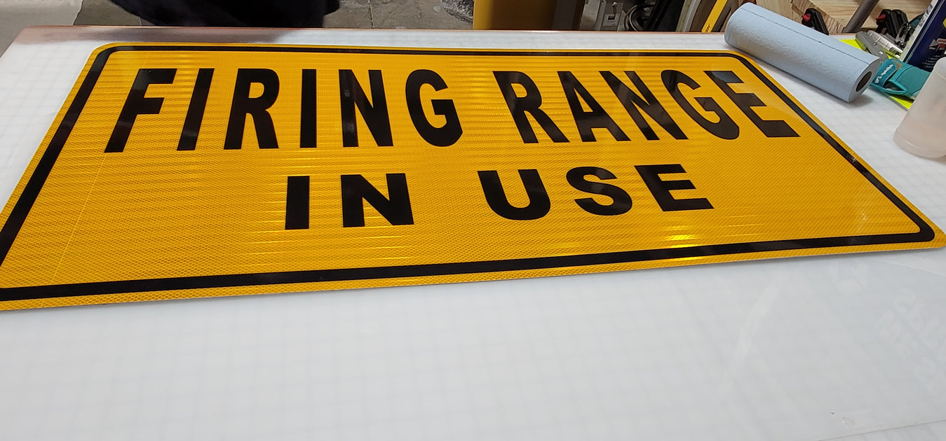 Gun Safety Signs | 48X24 FIRING RANGE IN USE YELLOW HIP — Traffic Depot